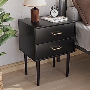 Modern Nightstand with Drawers Black Night Stands for Bedroom,Wood Bedside Table with Drawers,Nightstands Suitable for Salon and Office,Mesita De Noche para Cuarto,26 Inch Tall,2- Drawer