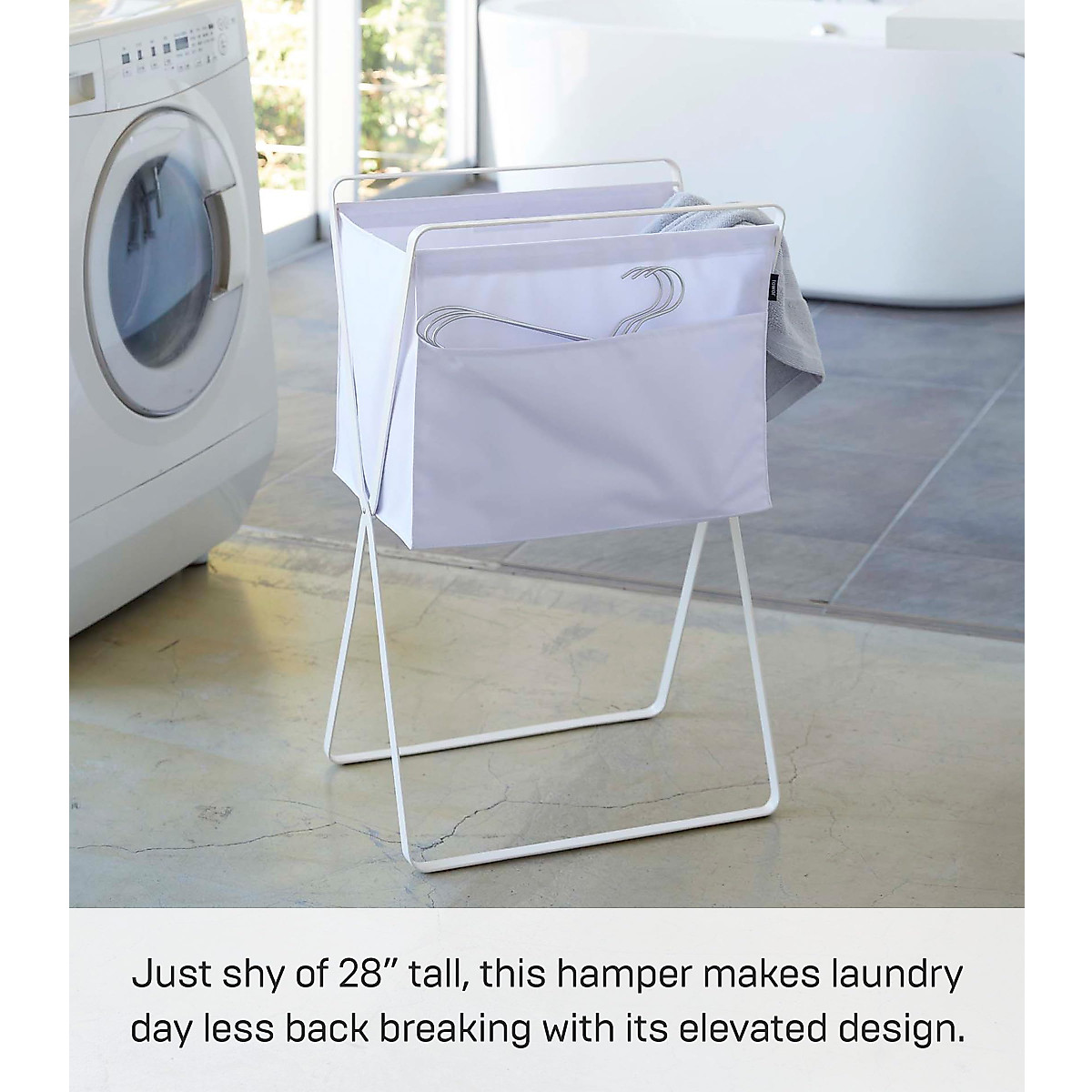 Yamazaki Home Tower Space Saving Storage Hamper, 27.6" - Steel - 9.8 Gallons, 35 Liters