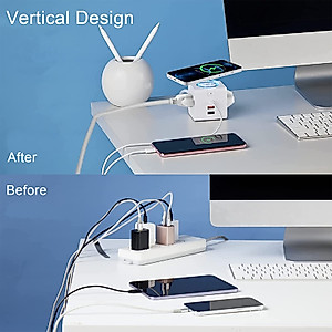 Power Strip with USB C Ports, KingTSYU Travel Surge Protector Tower Extension Cord with PD 20W/2USB A/2AC Outlets/Phone Wireless Charger,Fast Charging Power Delivery for Dorm Home Office