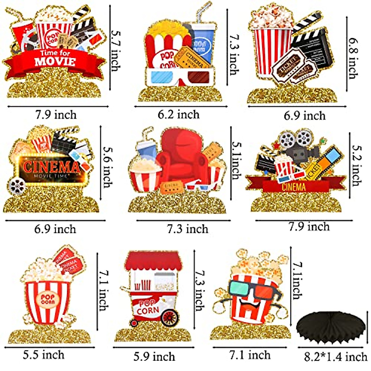 9PCS Movie Night Birthday Party Decoration Movie Table Honeycomb Centerpiece Movie Theme Theatre Table Decoration Movie Night Party Decoration for Movie Star Birthday Party Supplies