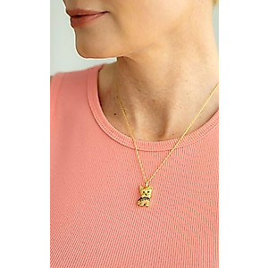 SCAMPER & CO Yorkshire Pendant Necklace for Women - Genuine Gemstone and Cubic Zirconia Puppy Charm with Elegant Backplate, Premium Plated Sterling Silver Chain Easy Closure,18 inch