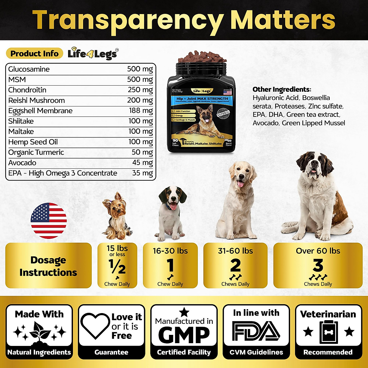 Life4Legs Hip and Joint Supplement and 23-in-1 Multivitamin Chews Bundle for Small, Medium and Large Dogs - 180 Count