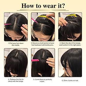 VERNA Bangs Hair Clip in Bangs - 100% Real Human Hair Bangs Clip in Hair Extensions, Easy to Use Fake Bangs, Natural Clip on Bangs, Black Wispy Bangs for Daily Wear (1B, Natural Black)