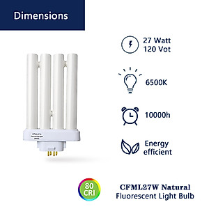 Valoisa (2 Pack CFML27W Natural Daylight Spectrum Fluorescent Light Bulb,Replacement for VERILUX CFML27VLX,6500K