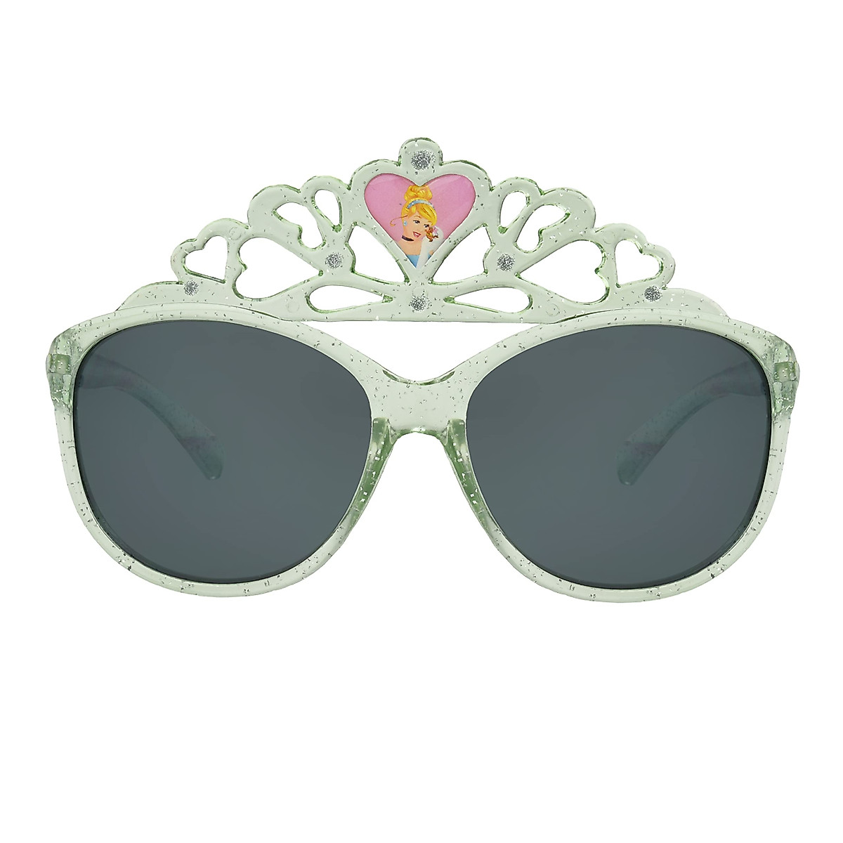 Disney Girls Princess Crown Kids Sunglasses, Crystal Blue to Clear/Glitter Injection, 53