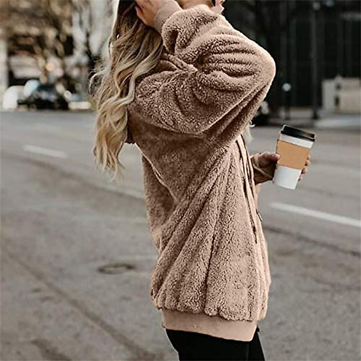 Blouse for Women Long Sleeve Kimloog Women Hooded Sweatshirt Coat Winter Warm Wool Zipper Pockets Cotton Coat Outwear [video game] [video game] Khaki