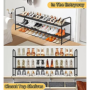 SLEEPING LAMB Long 2-Tier Shoe organizer for Closet, Stackable Wide Shoe Rack Holds 18-Pairs Low Shoe Shelf Storage for Bedroom, Floor, Entryway(Black)