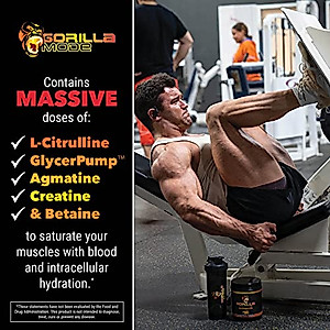 Gorilla Mode Pre Workout - Massive Pumps · Laser Focus · Energy · Power - L-Citrulline, Creatine, GlycerPump™, L-Tyrosine, Agmatine, Kanna, N-Phenethyl Dimethylamine Citrate - 574 Grams (Lemonade)