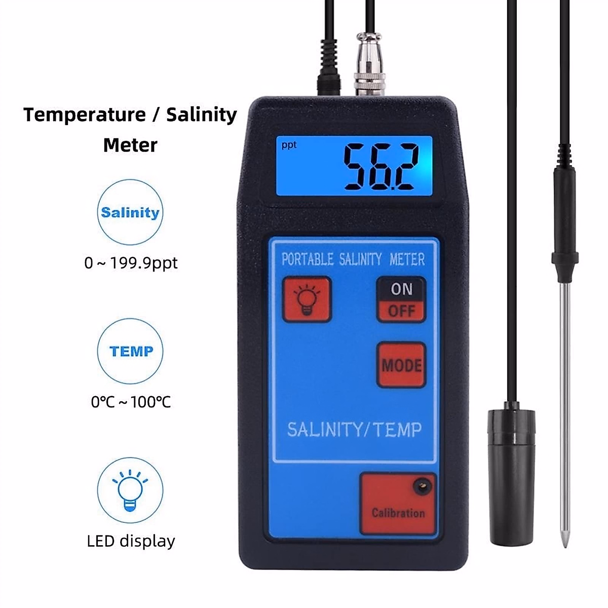 Digital Tester Portable Salinity Temp Meter Online with Replaceable Probe for Aquarium Swimming Pool Lab Drinking Water