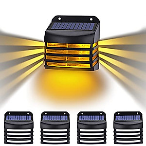 Solar Fence Lights, 4 Pack Solar Deck Lights Outdoor, IP65 Waterproof Wireless Solar Night Step Lights, Automatic Decorative Wall Lights for Path, Patio, Garden, Porch, Lawn, Stair, Yard, Warm Light