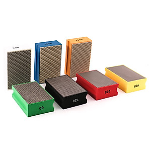BSRTTOOL 7 PCS Diamond Hand Polishing Pads Sanding Blocks Foam Backing for Tile Stone Marble Concrete Ceramics Granite Glass Wet Dry(7PCS)