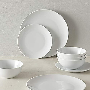 Amazon Basics 18-Piece Kitchen Dinnerware Set, Plates, Dishes, Bowls, Service for 6, White Porcelain Coupe