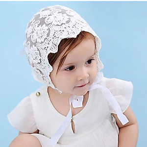 Baby Little Kids Toddlers Breathable Lacy Bonnet Eyelet Cotton Adjustable Sun Protection Hat (White-4)