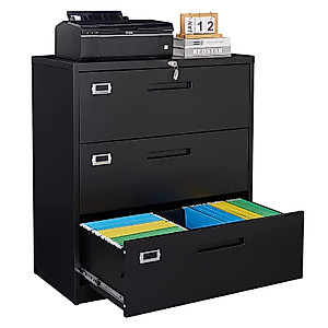 STANI Lateral File Cabinet with Lock, 3 Drawer Lateral Filing Cabinet, Metal Lateral File Cabinet for Home and Office, Metal Storage File Cabinet for Hanging Files Letter/Legal/F4/A4 Size