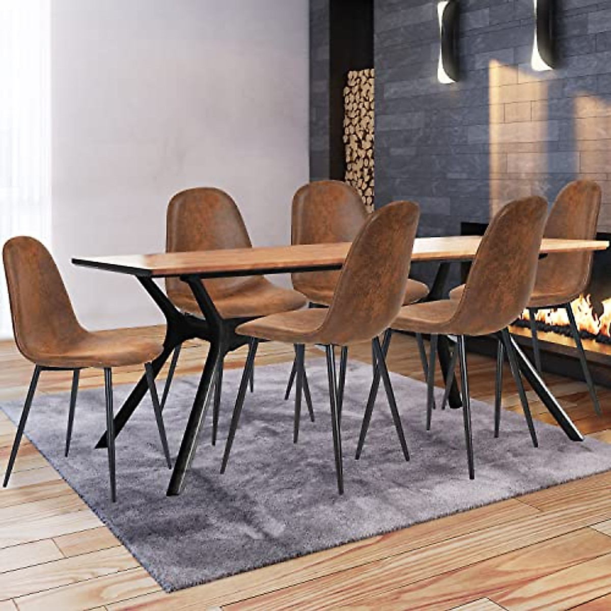 Zanzio Dining Chairs Set of 4 - Lounge Kitchen Chairs with PU Upholstered Seat Back Washable Kitchen Room Side Chair with Metal Legs for Living Room, Suede Brown