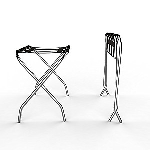 Chrome Folding Luggage Rack and Suitcase Stand- Durable Folding Bag Holder with Black Nylon Straps by Lavish Home