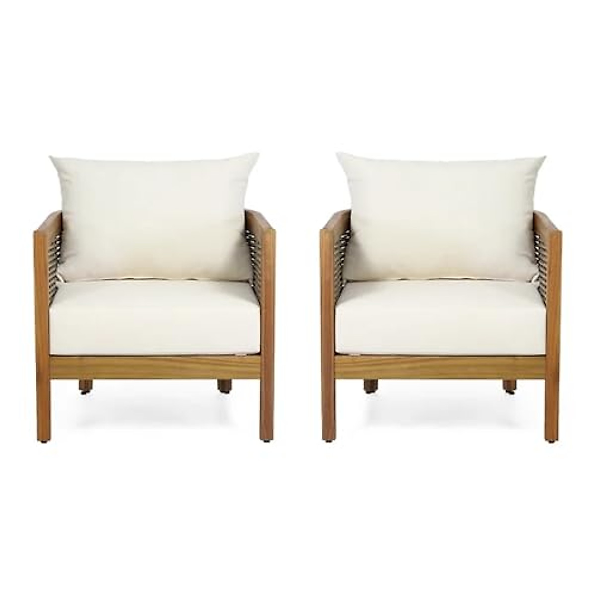 Merax Set Set of 2 Outdoor Acacia Wood Wicker Club Chair with Cushion,Patio Furniture Conversation Seat for Backyard, Beige