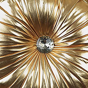 Tresshouse European Round Throw Pillows, Soft Spandex Fabric Pumpkin Pleated Handmade Metallic Accent Circle Insert Cushion Diamond to Enhance for Sofa Bedroom Livingroom Couch Cover Chair Gold