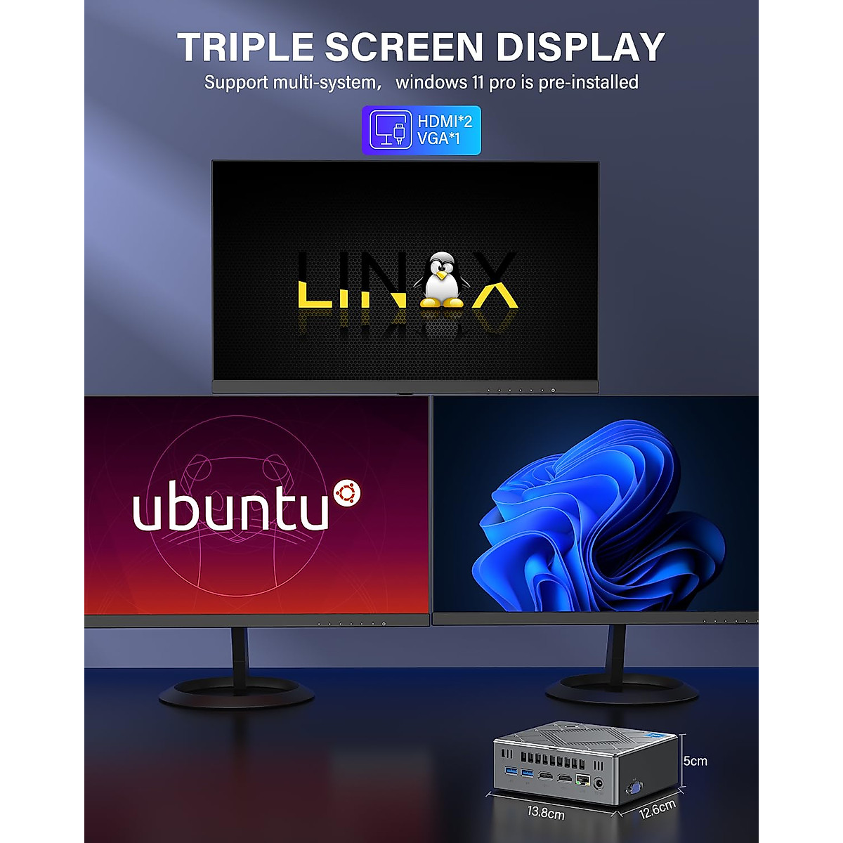 KAMRUI Mini PC Intel i5-12450H(up to 4.4GHz,8C/12T), Mini Computers Desktop 32GB RAM 512GB NVME SSD,Micro PC Small Support Triple Display 4K with Type-C/WiFi6/BT5.2/USB3.2/LAN for Office/Business