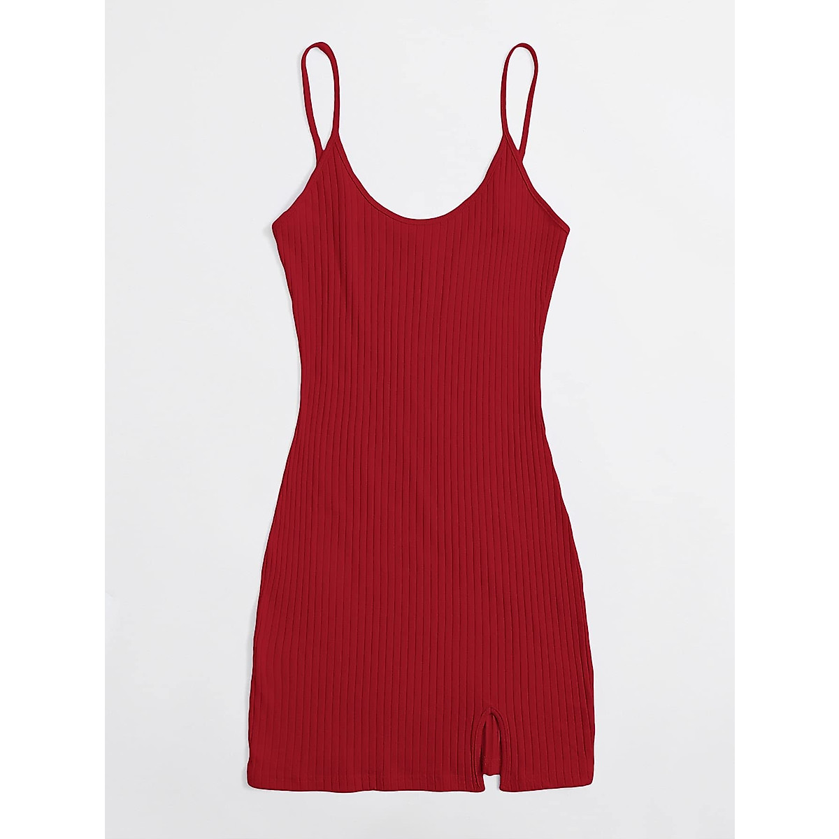 Floerns Women's Casual Solid Sleeveless Cami Split Hem Ribbed Knit Bodycon Mini Dress Red XS