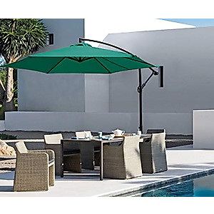 Devoko 10 Ft Patio Offset Cantilever Umbrella Outdoor Market Hanging Umbrellas with Crank & Cross Base Suitable for Garden, Lawn, backyard, Deck and Poolside (Deep Green)