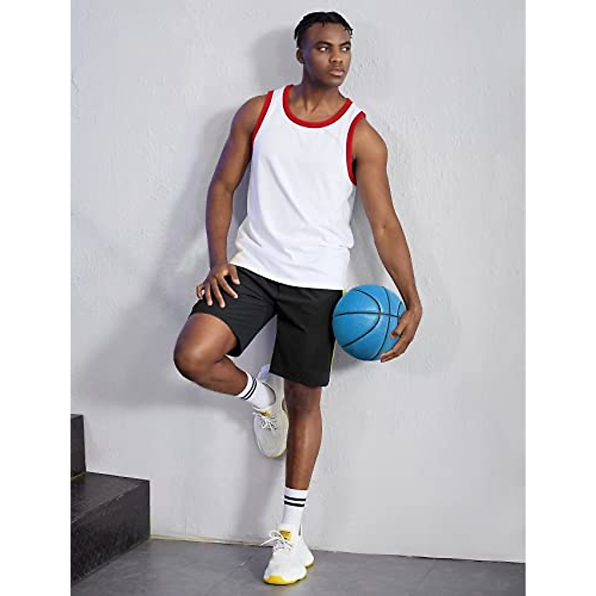 Zengjo Tank Top Mens Ringer(White/Red,M)