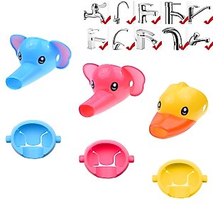 Kare & Kind Animal Shaped Faucet Extenders - 3 Pack - Fun Water Spouts for Toddlers, Kids, Children - Promotes Personal Hygiene and Handwashing - Colorful Yellow Duck, Pink and Blue Elephant Design