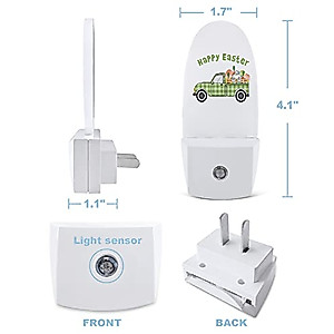 Plug-in LED Night Light with Auto Light Sensor - Popsicle Shape Nightlight Baby Night Lights for Hallway Bedroom Kids Room - Happy Easter Green Plaid Truck with Bunny and Easter Eggs