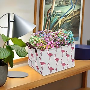 CLOCOR Rectangular Flamingo Storage Basket,Collapsible Cute Pattern Storage Bin,Waterproof Coating Storage Box with Handles,Gift Baskets,Toy Organizer,Shelf Basket (Flamingo)