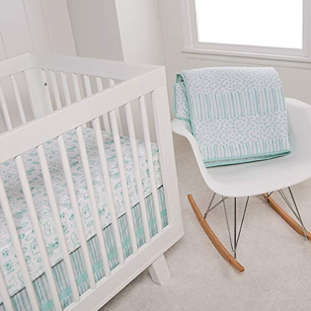 Trend Lab Taylor 3 Piece Crib Bedding Set, Can Be Used As A Blanket Or A Playmat for Tummy Time, Includes Quilt, Fitted Crib Sheet and Skirt