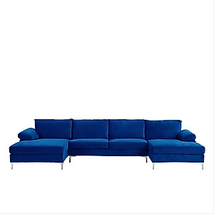 Casa Andrea Milano Modern Large Velvet Fabric U-Shape Sectional Sofa, Double Extra Wide Chaise Lounge Couch
