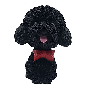 IBWell Mini Bobbing-Head Dog for Car Dash Board Decor,Dashboard Doggy Puppy Teddy Toy with Adhesive Tab（Poodle） (Black)