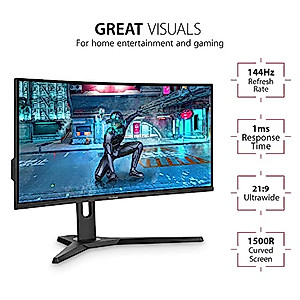 ViewSonic OMNI VX3418-2KPC 34 Inch Ultrawide Curved 1440p 1ms 144Hz Gaming Monitor with Adaptive Sync, Eye Care, HDMI and Display Port