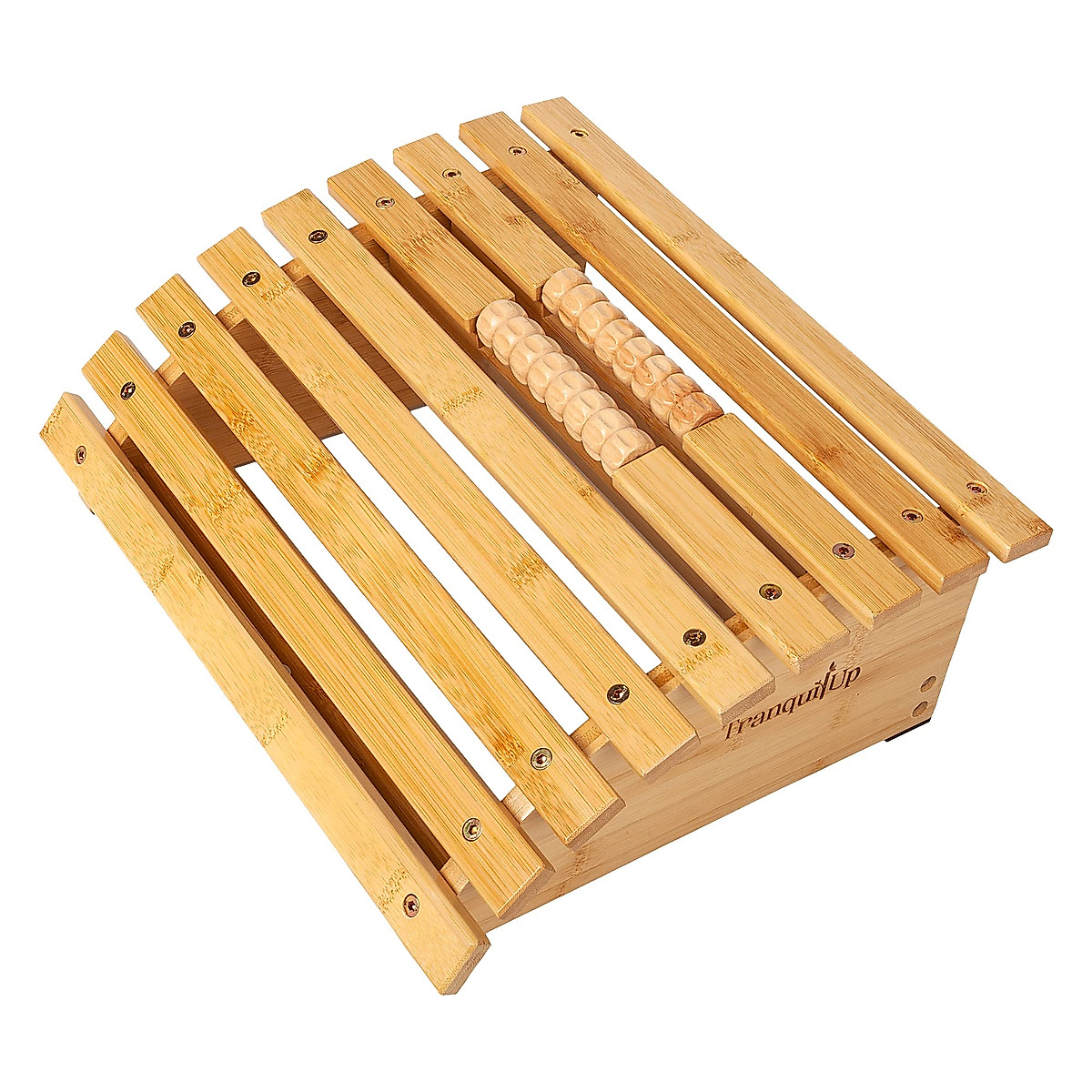 TranquilUp Bamboo Footrest under Desk, Foot Massager - Wide Surface - Anti-slip Bottom - Ergonomic - Barefoot Friendly - Suitable for Office, Home, Washroom, Help Improve Posture - Pain Relief