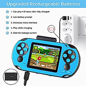 TaddToy 16 Bit Handheld Game Console for Kids Adults, 3.0'' Large Screen Preloaded 230 HD Classic Retro Video Games with USB Rechargeable Battery & 3 Game Cartridges for Birthday Gift for Kids 4-12