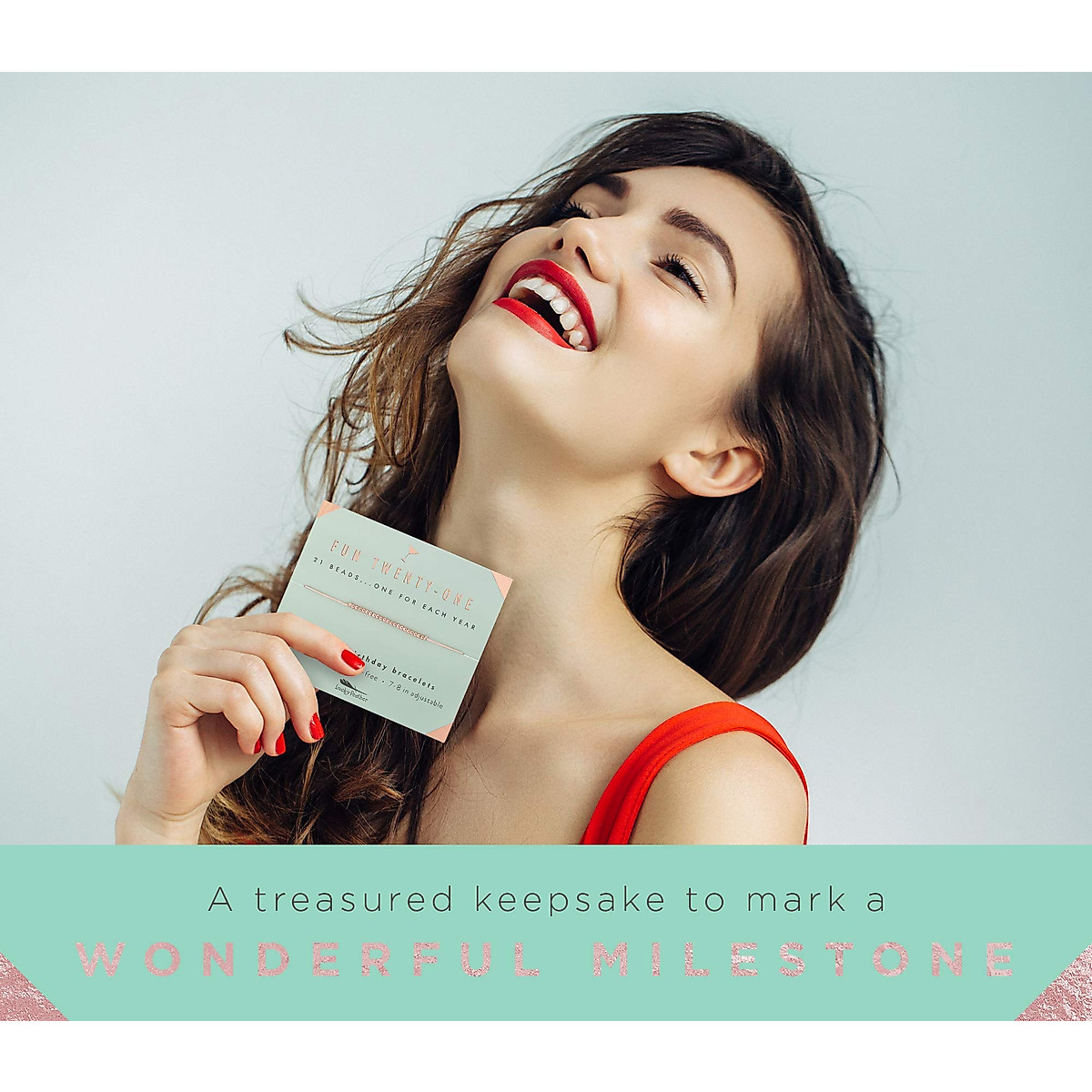 Lucky Feather 21st Birthday Gifts For Her - 14K Gold Dipped Beads Bracelet on Adjustable 7”- 8” Cord - Women Turning 21 Birthday Gifts For Her (rose-gold-plated-base)