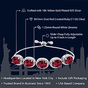 Gem Stone King 925 Sterling Silver 9X7MM Oval Gemstone Birthstone 5-Stone Tennis Bracelet For Women | Fully Adjustable Up to 9 Inch