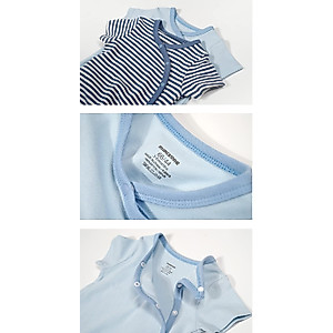 Teach Leanbh Baby Boys Girls 2 Pack Footless Pajamas Cotton Short Sleeve Side Snap Romper Jumpsuit Sleep and Play (Blue+Gray stripe, 12-18 Months)