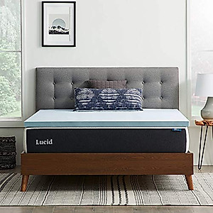 LUCID 2 Inch Advanced Memory Foam Topper - Gel Infused - Quick Rebound Foam - Relieves Pressure Points Mattress Topper, Queen, Blue
