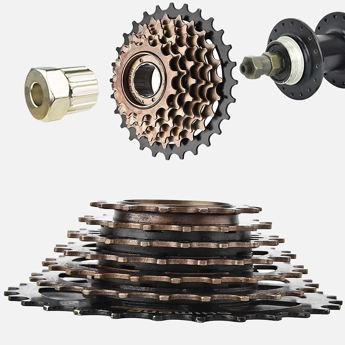 Maxmartt Cassette Flywheel, 7 Speed Bike Cassette, 14T-28T Bike Rear Multistage Flywheel,Bicycle Freewheel Cassette Sprocket 7 Speed Mountain Bike Replacement Accessory