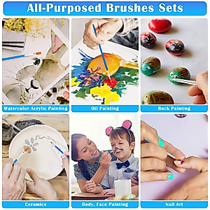 Small Paint Brushes Bulk, Anezus 50 Pcs Flat Tip Round Acrylic Paint Brushes for Kids Classroom Acrylic Watercolor Canvas Face Painting Touch Up