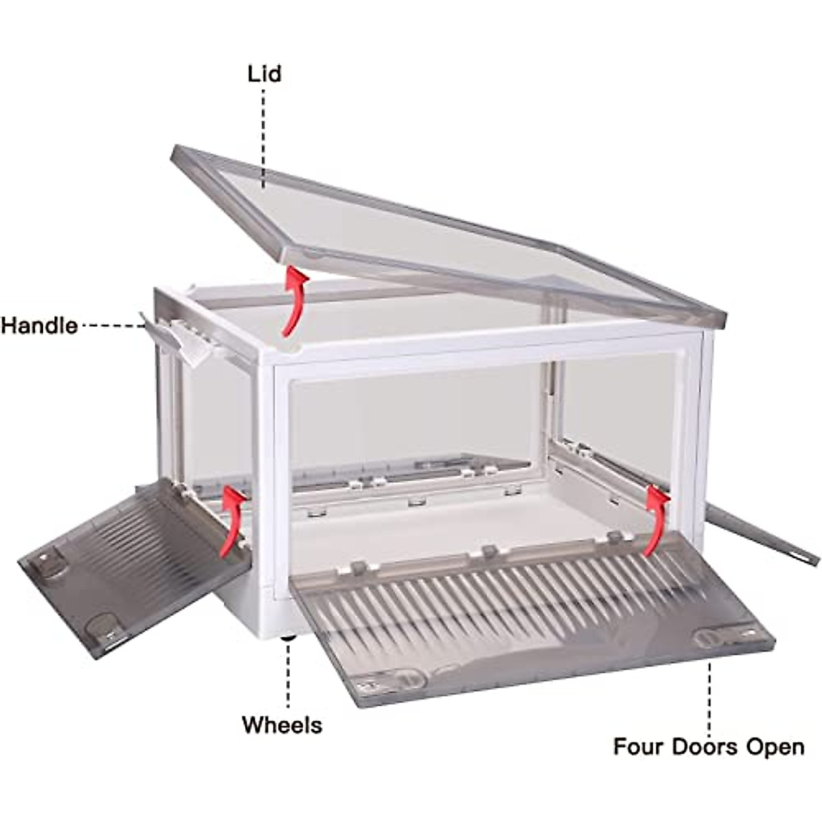 haomsj 3 PCS Folding Storage Box with Lid for Organization, 25QT Stackable Storage Box with Wheels, Five-door Folding Plastic Containers for Ornament, Books