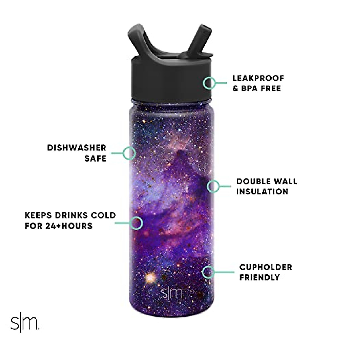 Simple Modern Kids Water Bottle with Straw Lid Vacuum Insulated Stainless Steel Metal Thermos Bottles | Reusable Leak Proof BPA-Free Flask for School | Summit Collection | 18oz, Nebula