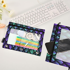 Dragon Scales Pencil Pouch for 3 Ring Binder 2 Pack Binder Pencil Case with Clear Window Pencil Bags with Zipper for College Office Daily Supplies