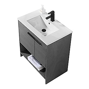 Fine Fixtures Phoenix 30 in. W x 18.5 in. D x 33.5 in. H Bathroom Vanity in Classic Grey with White Ceramic Sink [Full Assembly Required]