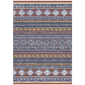 RUGSURE Washable Area Rugs 4' x 6' - 1/6 Thick - Moroccan-Inspired -Stain & Water Resistant Non-Slip - Resistant Rug for Living Room, Bedroom, Nursery, Pet & Child Friendly (Blue and Red)