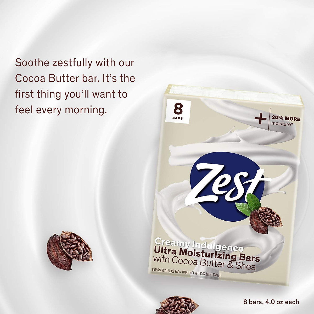 Zest Bar Soap - 8 Bars - Enriched With Cocoa Butter And Shea for Ultra Moisturizing Cleansing - Leaves Your Body Feeling Silky Smooth And Deeply Moisturized