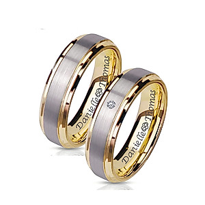 Personalized Two Tone Brushed Silver & Gold Ring Set Custom Engraved Free - Couple's Ring Set - Wedding Band Set - Ships From USA