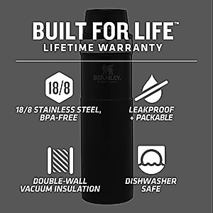 Stanley Classic Trigger Action Travel Mug 20 oz–Leak Proof + Packable Hot & Cold Thermos–Double Wall Vacuum Insulated Tumbler for Coffee, Tea & Drinks–BPA Free Stainless-Steel Travel Cup, Matte Black