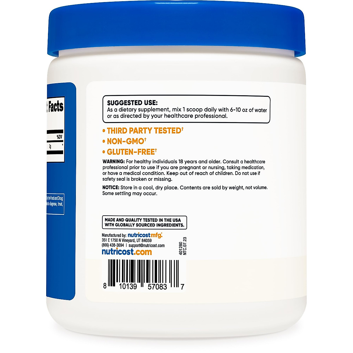 Nutricost Taurine Powder 250 Grams - 125 Servings, 2000mg Per Serving